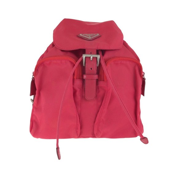 Prada | Bags | Prada Red Nylon Leather Backpack Silver Hardware ...